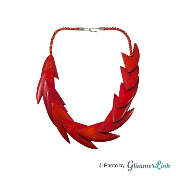 Jewelry | Vintage Red Wood Chevron Necklace Bold Layered Statement ...